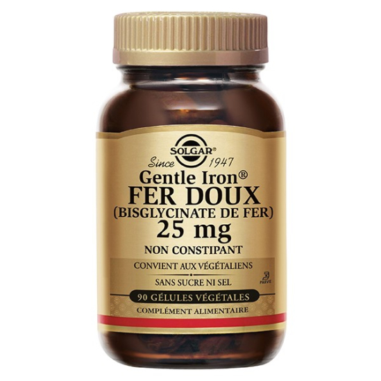 Solgar gentle iron® fer doux 25mg 90 gélules